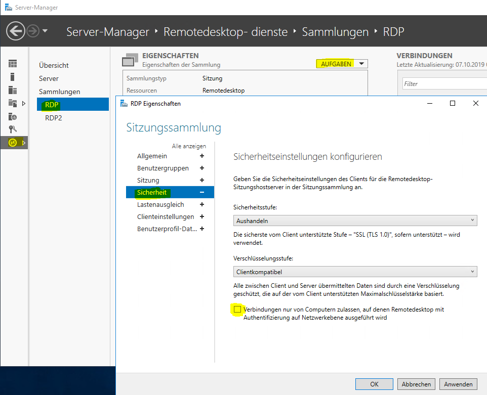 Windows Server -Authentifizierung auf Netzwerkebene (NLA) nicht erzwingen